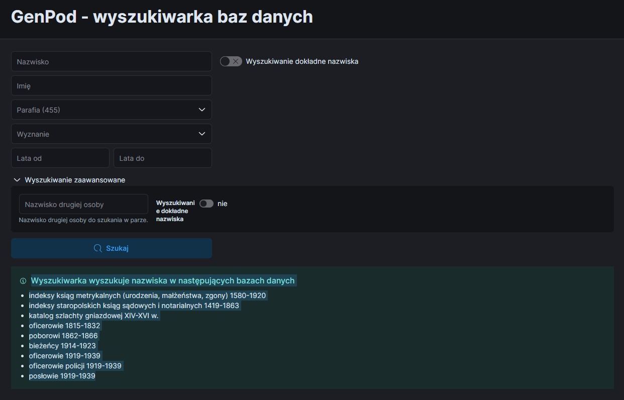 GENPOD WYSZUKIWARKA BAZ DANYCH GENEALOGICZNYCH | Fundacja im.Ignacego ...